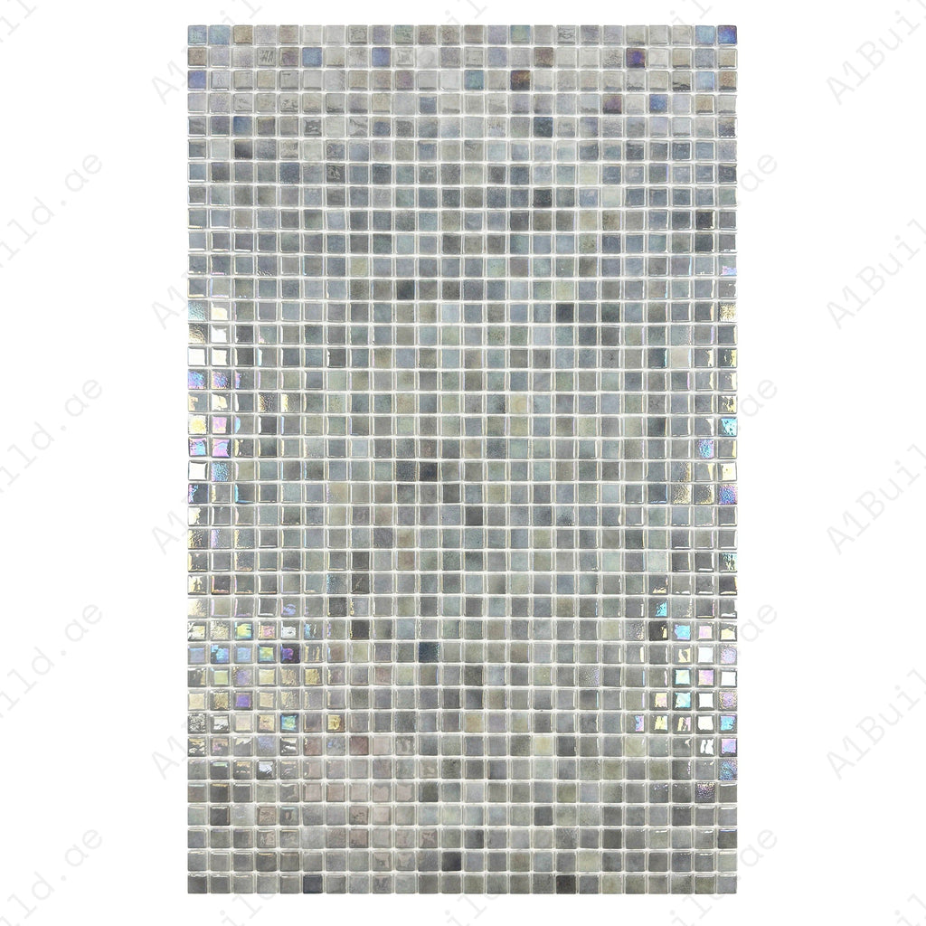 Light Grey Iridescent Recycled Glass Mosaic | European Pool Tiles