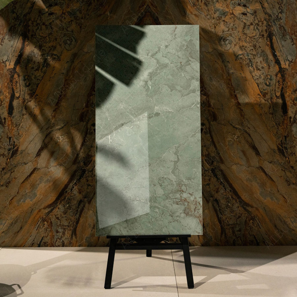 Calci Green Glossy Marble Effect Porcelain Floor Wall Tile 60x120cm