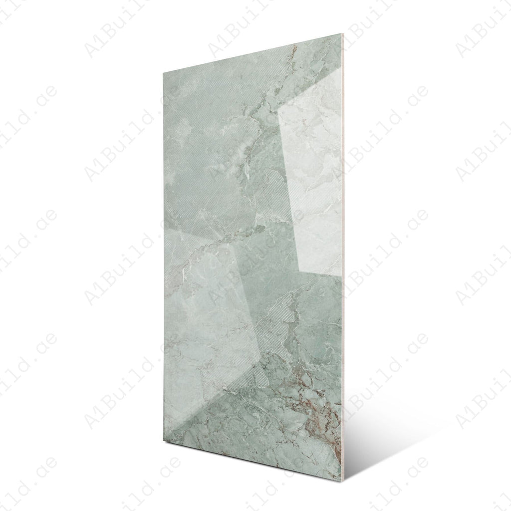 Calci Green Glossy Marble Effect Porcelain Floor Wall Tile 60x120cm