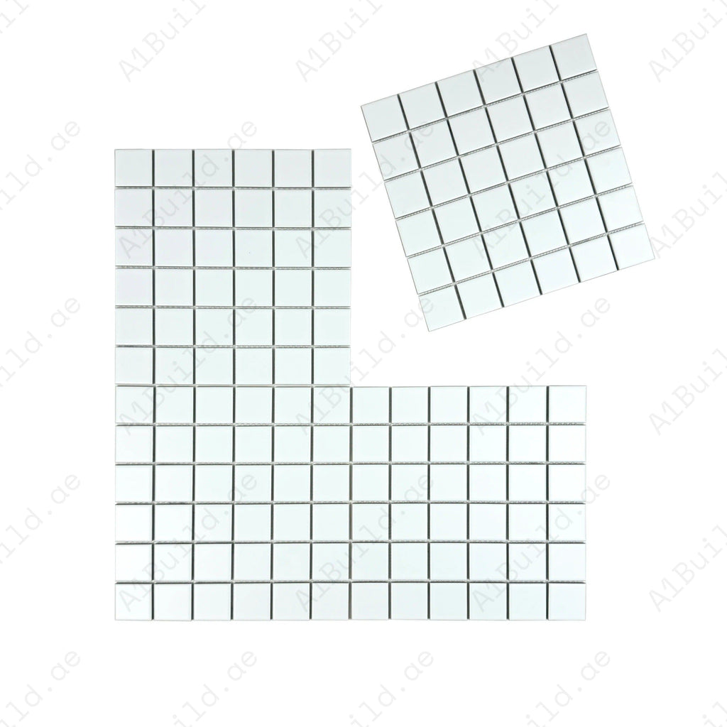 Azure Harmony White Matte Porcelain Mosaic Tile – 48x48mm Durable