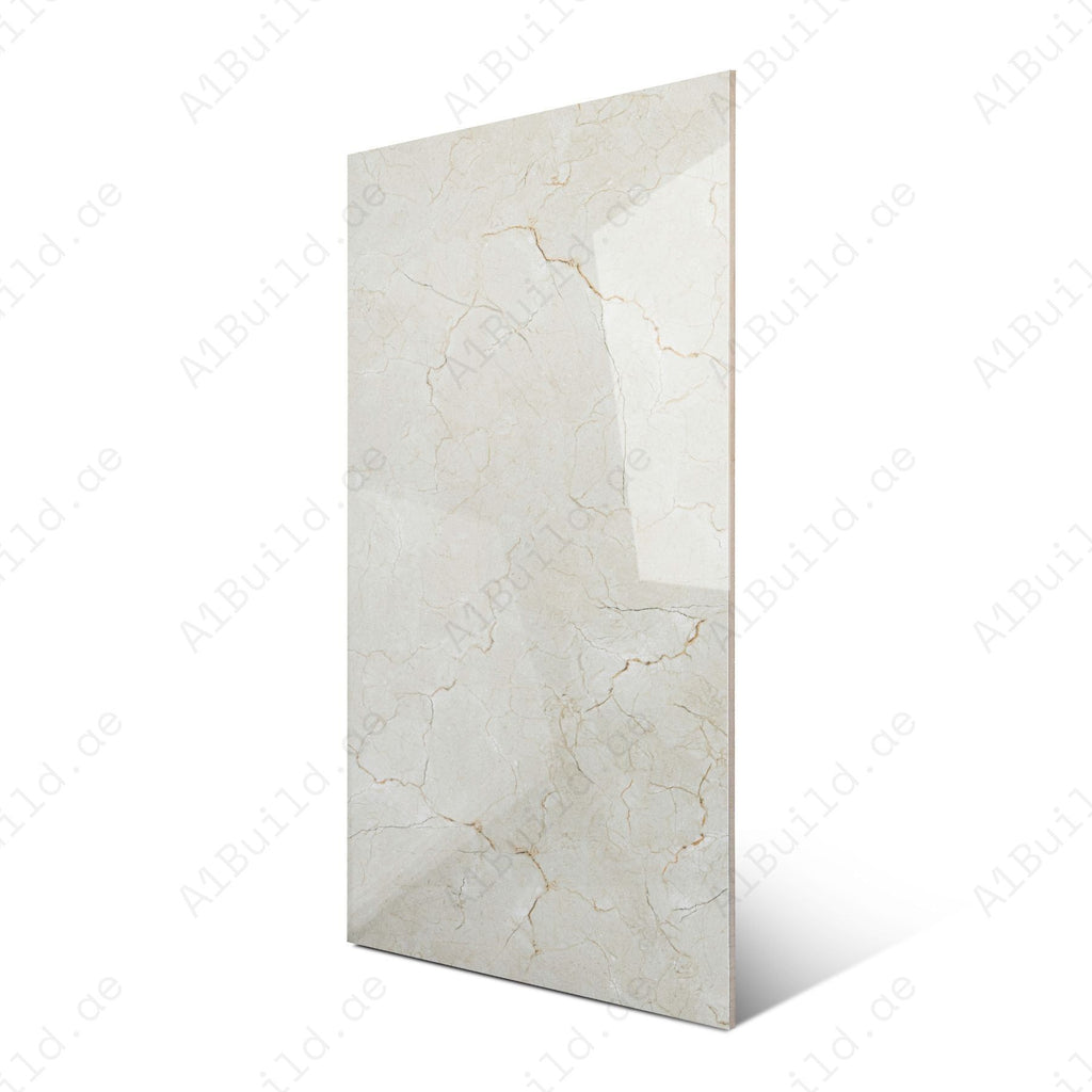 Vanilla Mist Glossy Marble Effect Porcelain Floor Wall Tile 60x120cm