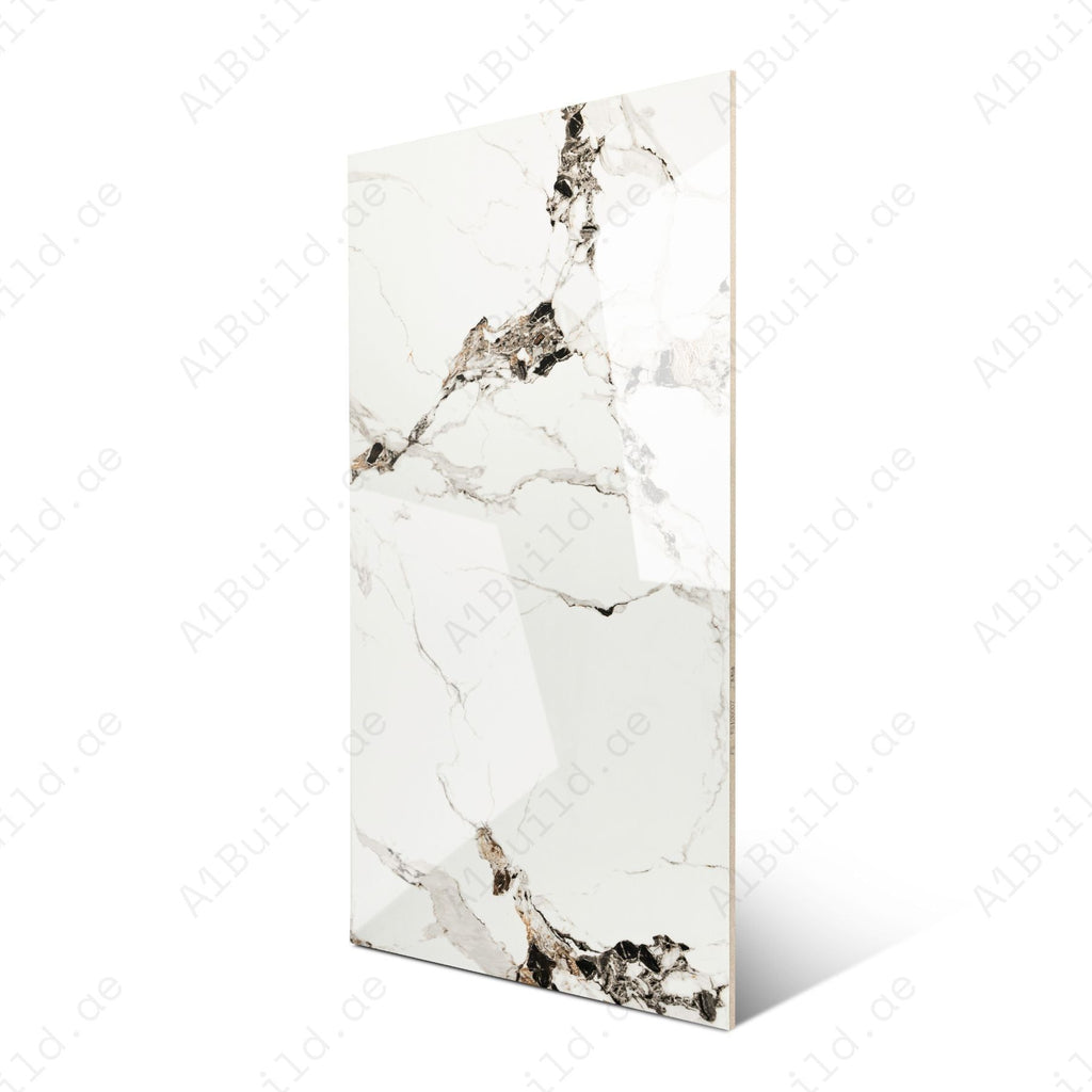 White Eclipse Glossy Marble Effect Porcelain Floor Wall Tile 60x120cm