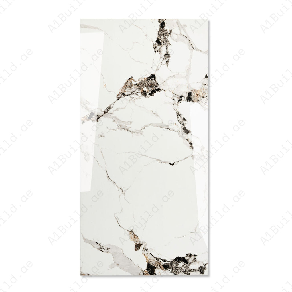 White Eclipse Glossy Marble Effect Porcelain Floor Wall Tile 60x120cm