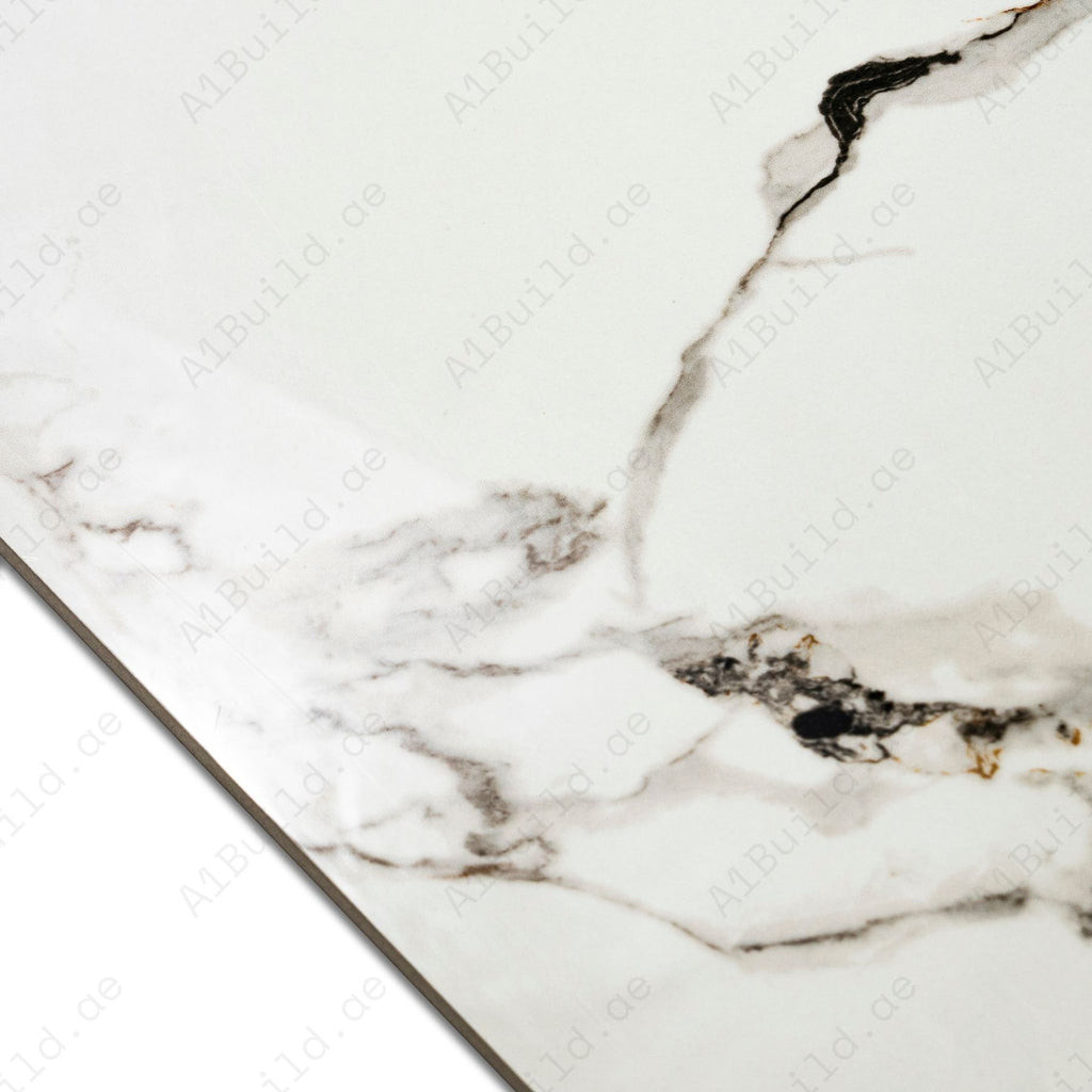 White Eclipse Glossy Marble Effect Porcelain Floor Wall Tile 60x120cm
